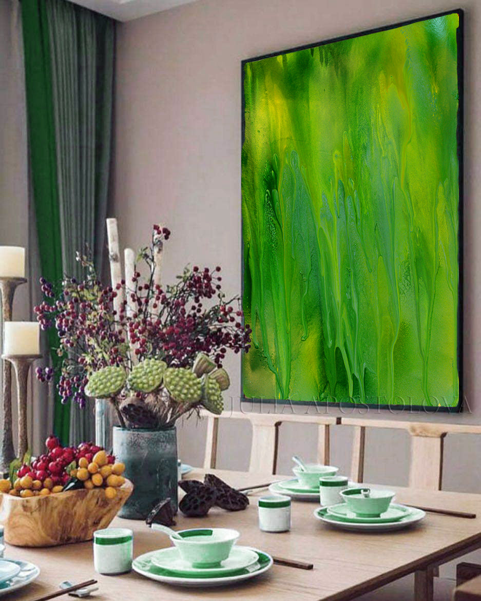 Green Abstract Painting, Large Wall Art, Canvas Print Green Wall Decor ...